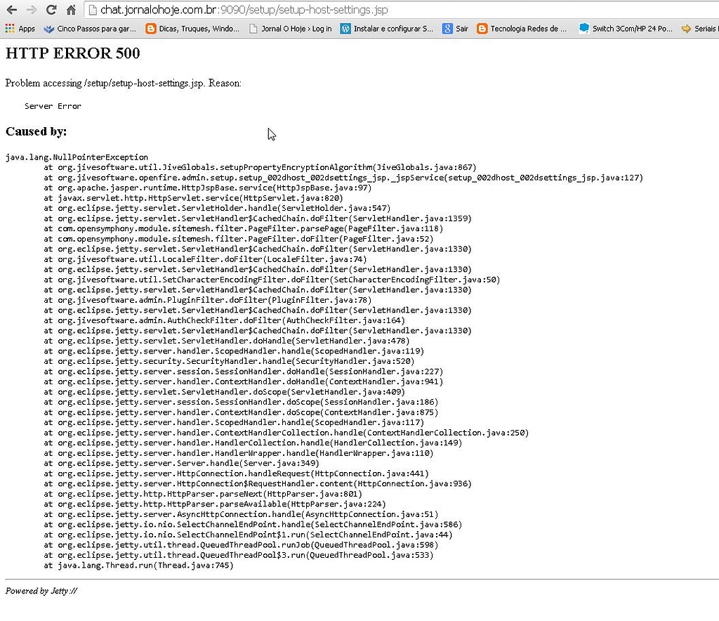Erro ao acessar a área Administrativa do Openfire pela Web - Openfire Support - Ignite Realtime ...