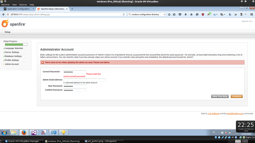 What is the password already set to for 'Administrator Account' when ...