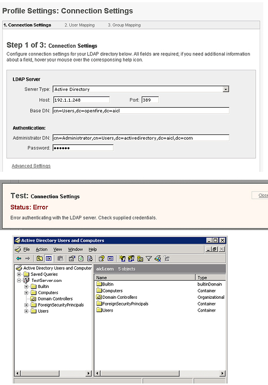 LDAP Connection Settings error - Openfire Support - Ignite Realtime Community Forums